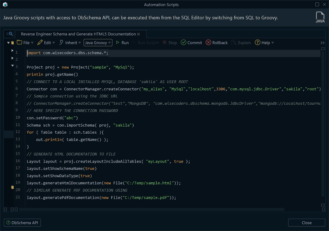 Execute Automation Scripts using DbSchema