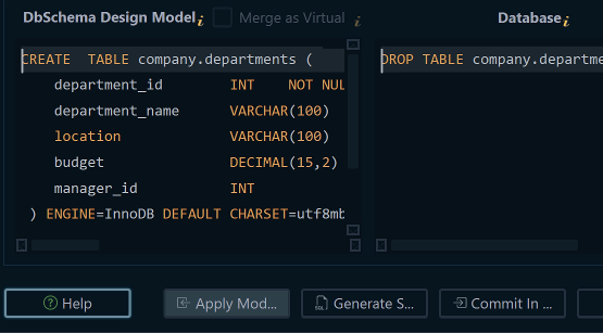 Compare and Synchronize the Design Model with the Database